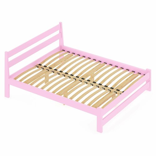 Кровать двуспальная Мишка усиленная из массива сосны с ортопедическим основанием, 190х120 см (габариты 200х130), цвет розовый
