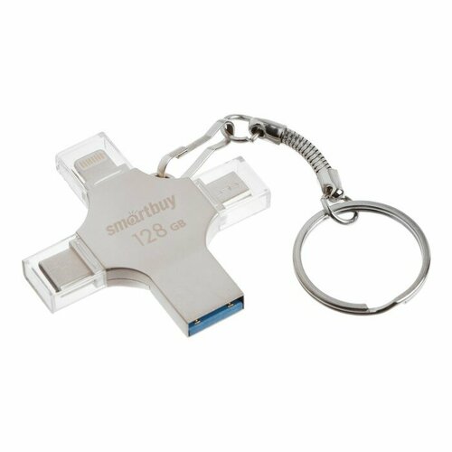 Флешка Smartbuy MC15 Metal Quad, 4-in-1 OTG, 128 Гб, USB3.0, Type-C, microUSB, lightning