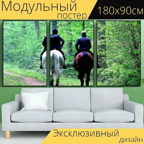 Модульный постер "Лошади, животное, конный спорт" 180 x 90 см. для интерьера