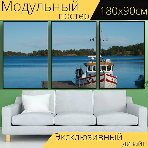Модульный постер "Лодка, море, точить" 180 x 90 см. для интерьера