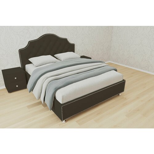 Односпальная кровать Мария с кареткой 90x200 с подъемным механизмом и с коробом для белья велюр коричневый ножки 13 см хром