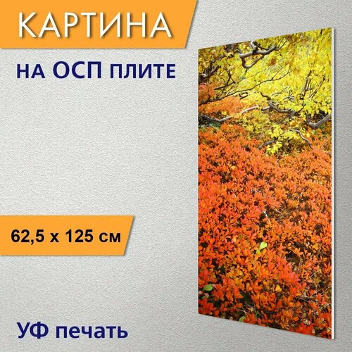 Вертикальная картина на ОСП "Осенняя листва, листопад, осень" 62x125 см. для интерьериа