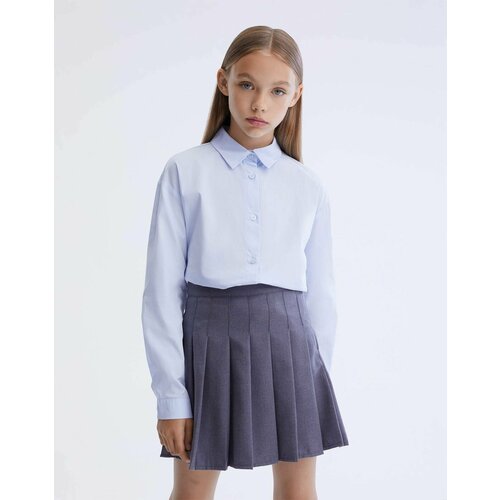 Школьная рубашка Gloria Jeans, размер 7-8л/128 (32), голубой
