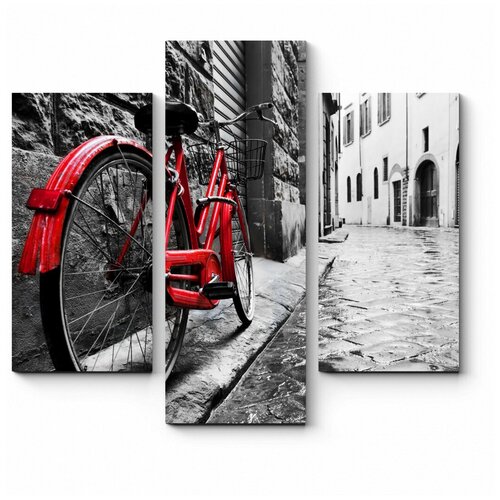 Модульная картина Красный велосипед на мощенной улице 80x72