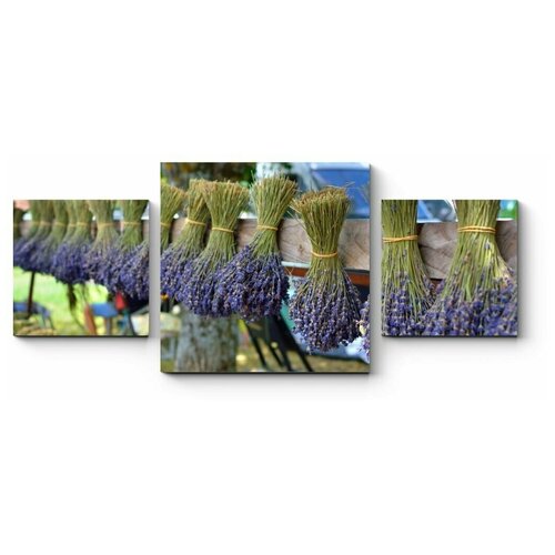 Модульная картина Букеты из лавандовых цветов, Прованс90x39