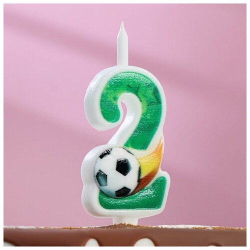 Свеча для торта "Футбольная", 12,5 см, зелёная цифра "2"