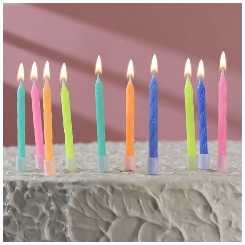 Свечи для торта "Неон", 10 шт, микс, 7 см