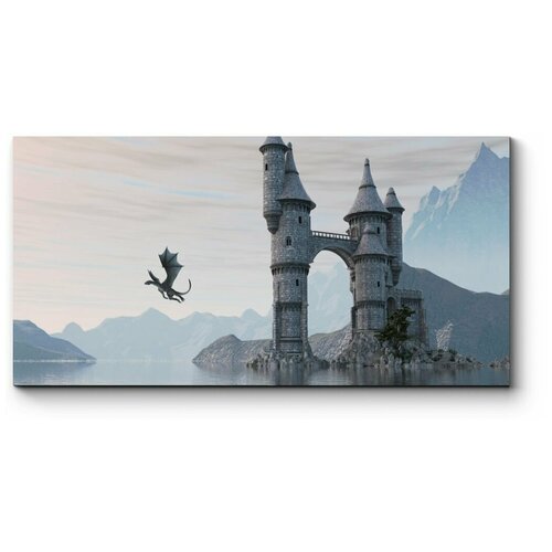 Модульная картина Замок на воде и дракон 40x20