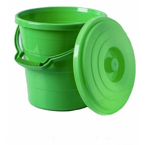 Ведро зеленое с крышкой 10 литров (10л) хозяйственное, пластик