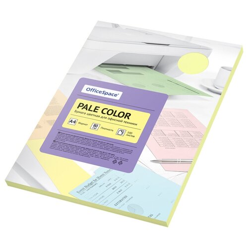 Бумага цветная OfficeSpace "Pale Color", А4, 80г/м², 100л, (желтый), 2 штуки