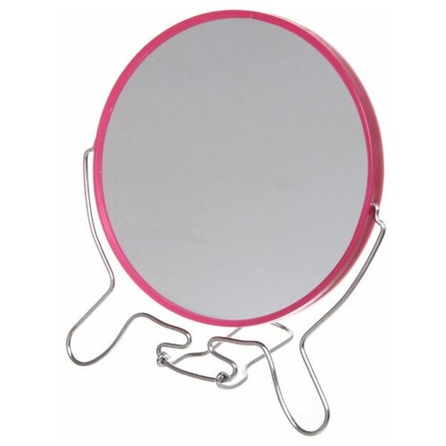 Зеркало настольное в металлической оправе "Практика" круг, подвесное, цвет розовый, d-14см
