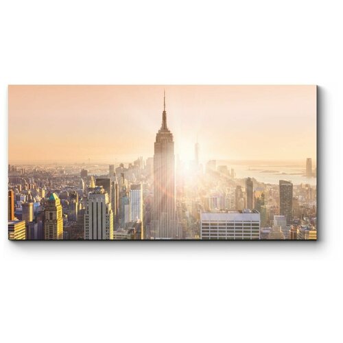 Модульная картина Небоскребы Манхэттена в последних лучах солнца, Нью-Йорк 60x30