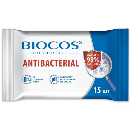 BioCos Влажные салфетки антибактериальные, 15 шт.