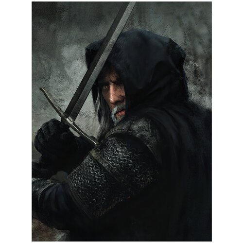Постер / Плакат / Картина Ведьмак. Геральт с мечом 50х70 см в подарочном тубусе