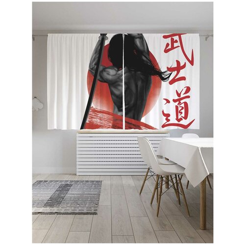 Шторы JoyArty с фотопечатью "Сильный самурай" из сатена, 290х180 см