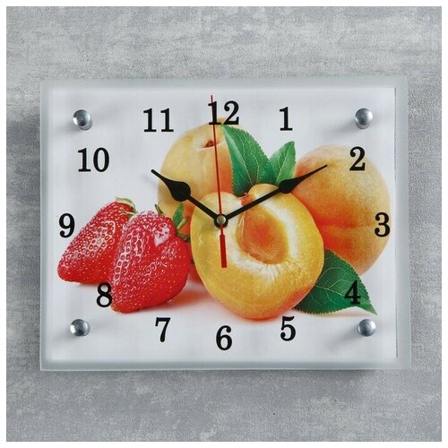 Часы-картина настенные, серия: Кухня, "Абрикосы и клубника", 20х25 см