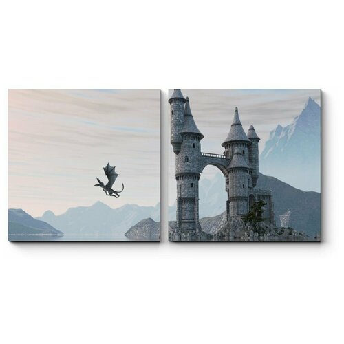 Модульная картина Замок на воде и дракон60x30