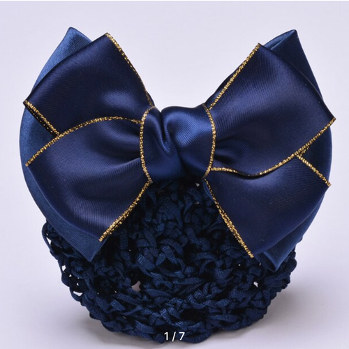 Заколка с сеткой для волос женская, с цветочным кружевом и атласным бантом: Синяя атлас