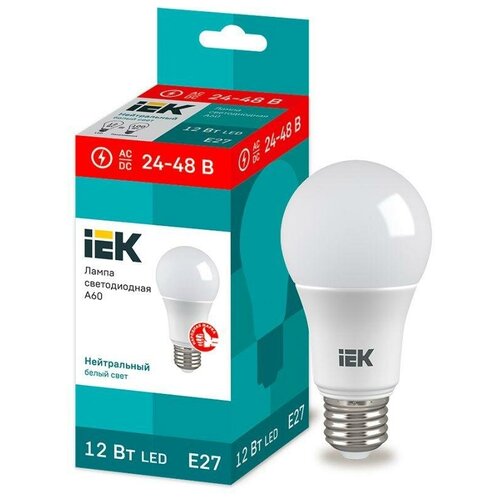 Лампа светодиодная A60 шар 12Вт 24-48В 4000К E27 (низковольтная) IEK LLE-A60-12-24-48-40-E27 (2шт. в упак.)