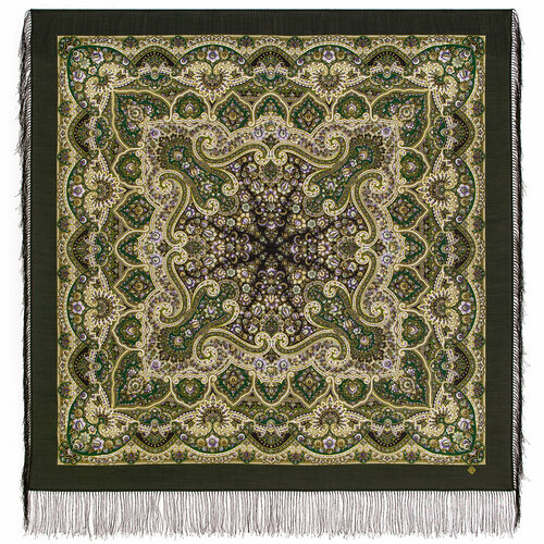 Платок Павловопосадская платочная мануфактура,125х125 см, зеленый, черный