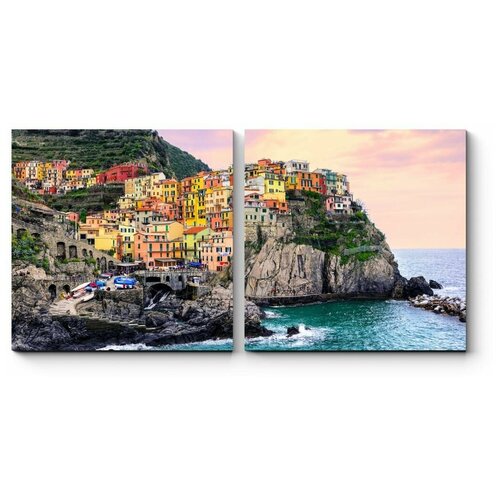 Модульная картина Красочные дома на скале над Средиземным морем 150x75