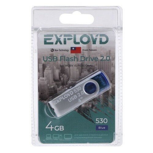 Флешка Exployd 530, 4 Гб, USB2.0, чт до 15 Мб/с, зап до 8 Мб/с, синяя