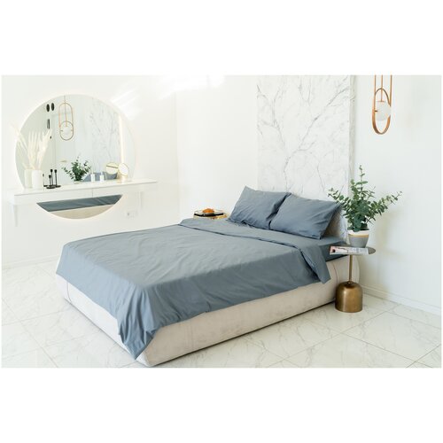 Комплект постельного белья ZonaSona однотонный Серо-Голубой, 1,5 спальный, сатин, наволочки 50х70 2 шт.
