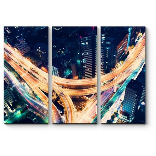 Модульная картина Пролетая над ночным Токио 110x79