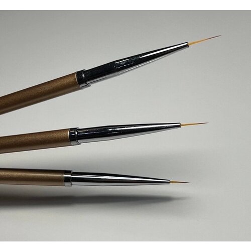Beauty Artists\ Кисти тонкие для маникюра и дизайна ногтей набор 3 шт с золотой ручкой