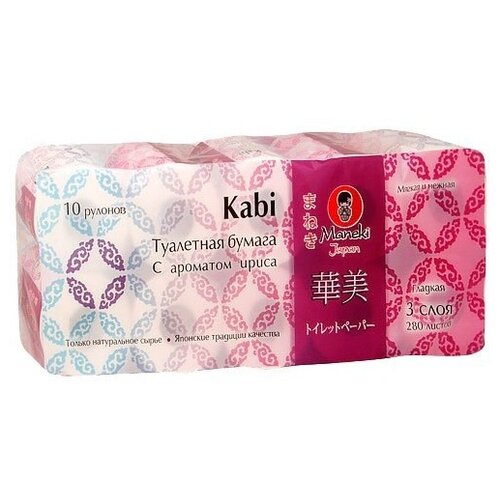 Туалетная бумага Maneki Kabi С ароматом ириса белая трёхслойная 10 шт., белый
