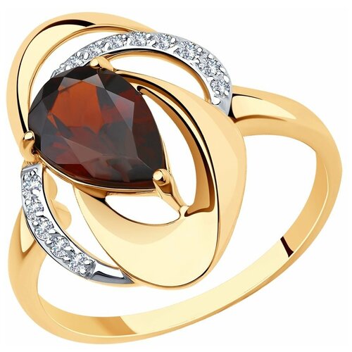 Кольцо Diamant, красное золото, 585 проба, фианит, гранат, размер 17, золото