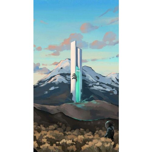 Картина на холсте 60x110 LinxOne "Башня, горы, фантастика, арт, вертикальный" интерьерная для дома / на стену / на кухню / с подрамником
