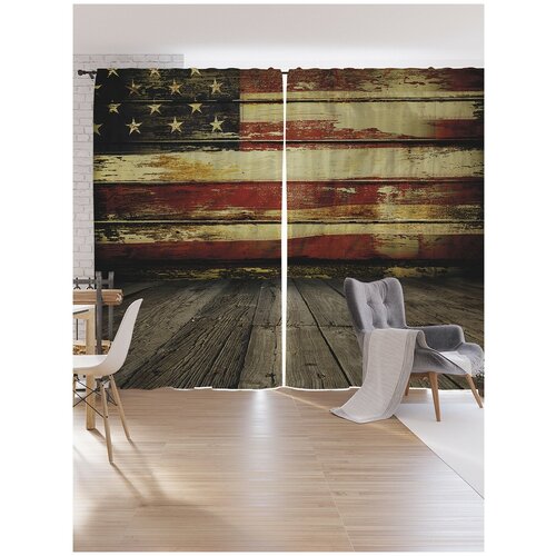 Шторы под лён JoyArty "Флаг США винтаж", серия Oxford DeLux, 340х265 см