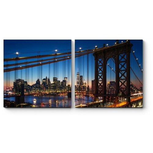 Модульная картина Огни ночного Манхэттена, Нью-Йорк 200x100