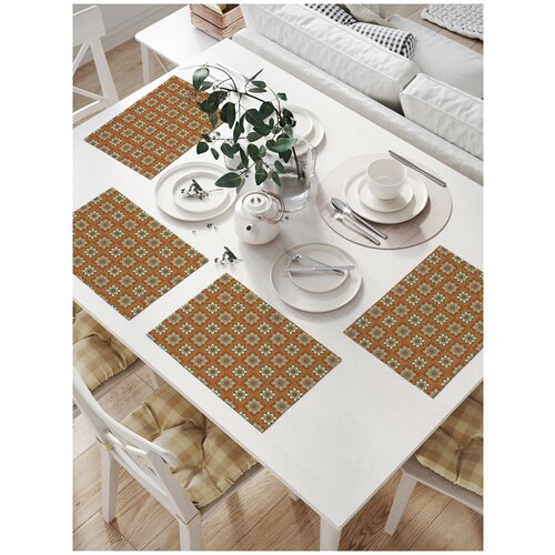 Салфетки на стол для сервировки прямоугольные, плейсмат JoyArty "Талавера с цветами", 32x46 см, в комплекте 4шт.