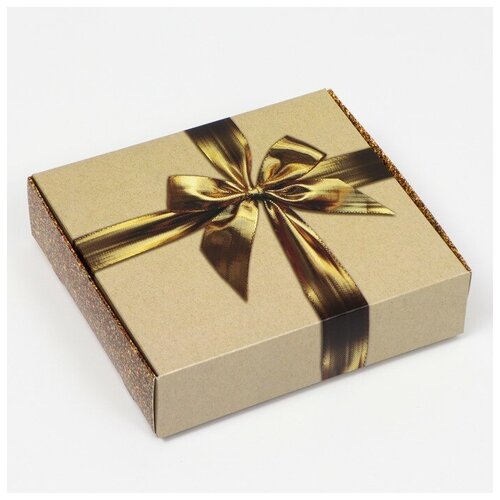 Коробка подарочная "Бант", золотая 20 х 18 х 5 см