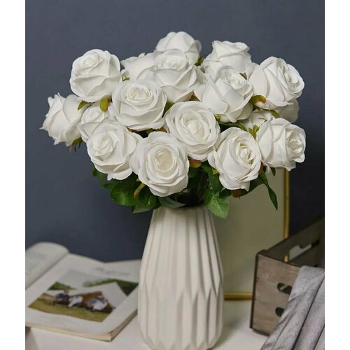Роза искусственная/ Букет роз/ Розы для декора/ Роза классик букет белый
