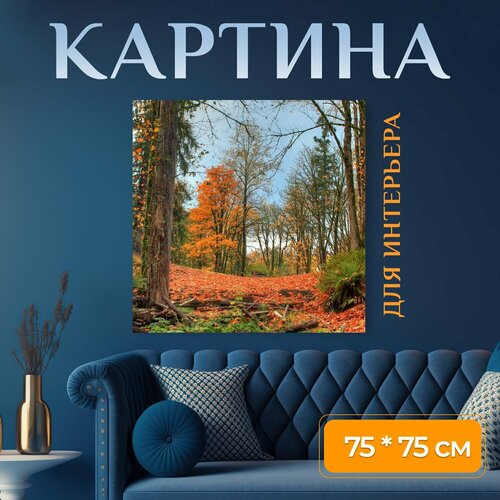Картина на холсте "Апельсин, осень, деревья" на подрамнике 75х75 см. для интерьера