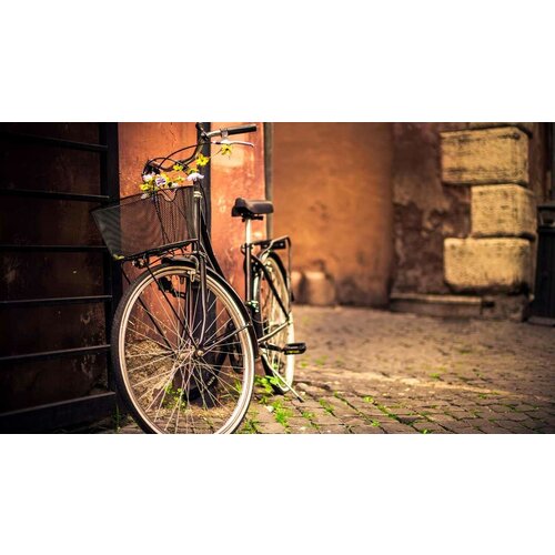 Картина на холсте 110x60 LinxOne "Велосипед стена корзина" интерьерная для дома / на стену / на кухню / с подрамником
