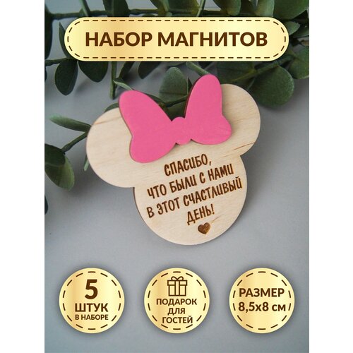 Подарочные магниты DecorSo набор 5 шт./ Набор магнитов из дерева для гостей/ На день рождения, выписку, свадьбу