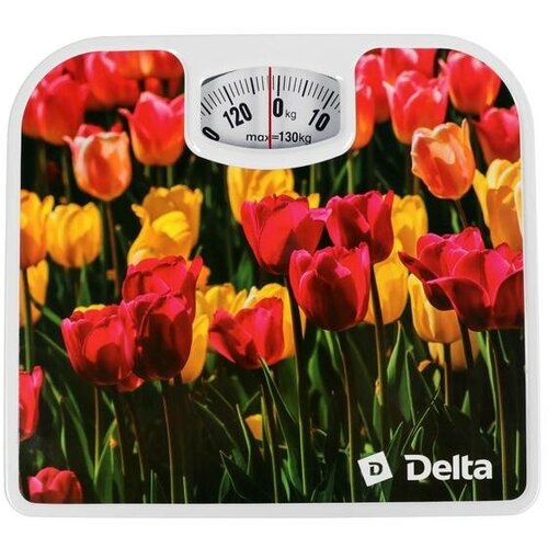 Весы напольные DELTA D-9407, механические, до 130 кг, картинка "Тюльпаны"