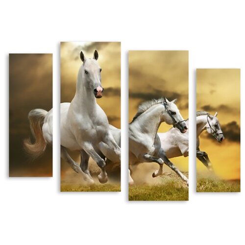 Модульная картина на холсте "3 белых коня" 120x92 см