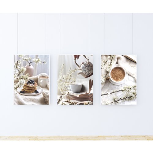Набор плакатов "Завтрак" 3 шт. / Набор интерьерных постеров формата А2 (40х60 см) без рамы