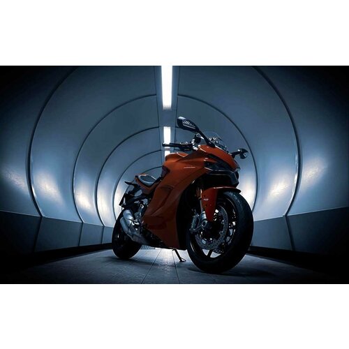 Картина на холсте 60x110 LinxOne "Ducati, мотоцикл, красный, тоннель" интерьерная для дома / на стену / на кухню / с подрамником