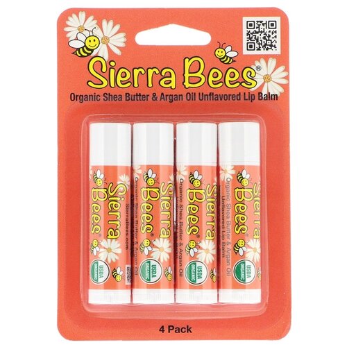 Sierra Bees Бальзам для губ Масло ши и аргановое масло, 4 шт.