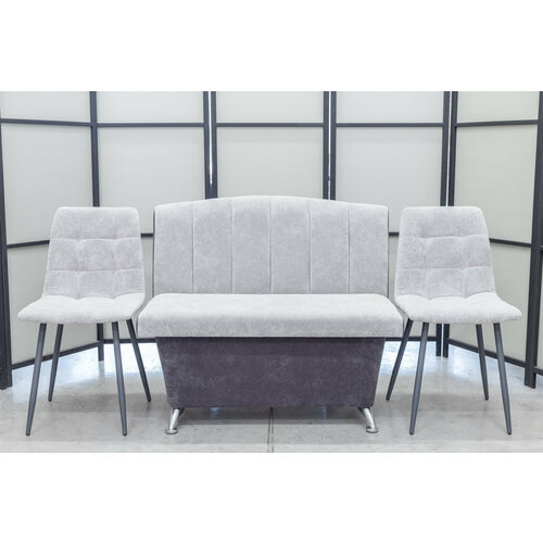 Кухонный диван Альт со стульями (2 шт.), 100х56 см, обивка моющаяся, антивандальная, антикоготь, цвет - светло-серый / графит