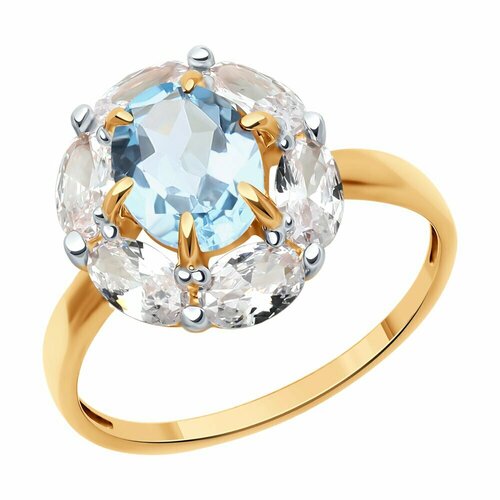 Кольцо Diamant, красное золото, 585 проба, топаз, фианит, размер 18.5