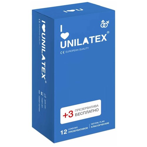 Классические презервативы Unilatex Natural Plain - 12 шт. + 3 шт. в подарок