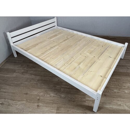 Кровать двуспальная Классика из массива сосны со сплошным основанием, 200х150 см (габариты 210х160), цвет белый