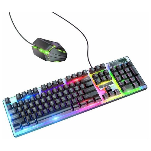 Игровая проводная клавиатура с мышкой Hoco GM18 Luminous gaming (русские буквы), с красочной подсветкой